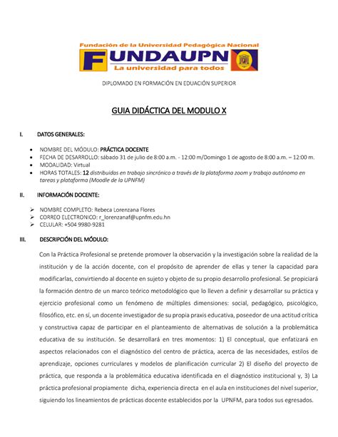 GUÍA Didactica DEL Modulo PP DIPLOMADO EN FORMACIN EN EDUACIN SUPERIOR GUIA DIDCTICA DEL