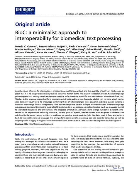 Pdf Bioc A Minimalist Approach To Interoperability For Biomedical Text Processing