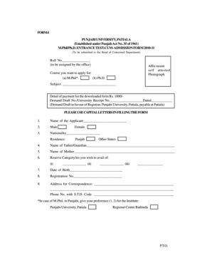 Fillable Online Form I Punjabi University Fax Email Print PdfFiller