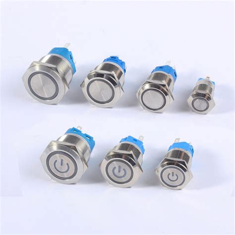 Flat Head MM V Ring Type Non Latching Red Metal Push Button Waterproof Switch With Led