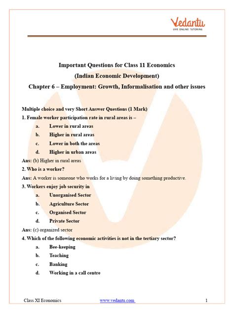Important Questions For Cbse Class 11 Indian Economic Development