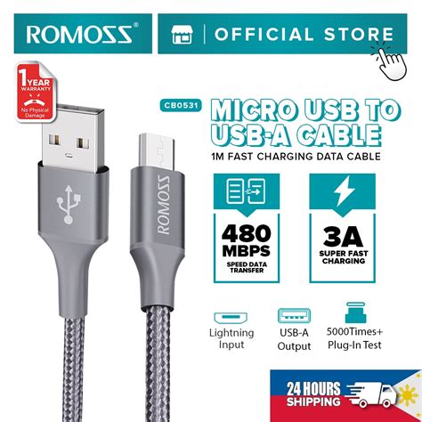 Romoss Cb0531 3a Nylon Micro Usb Charging Cable 1m Data Tansfer