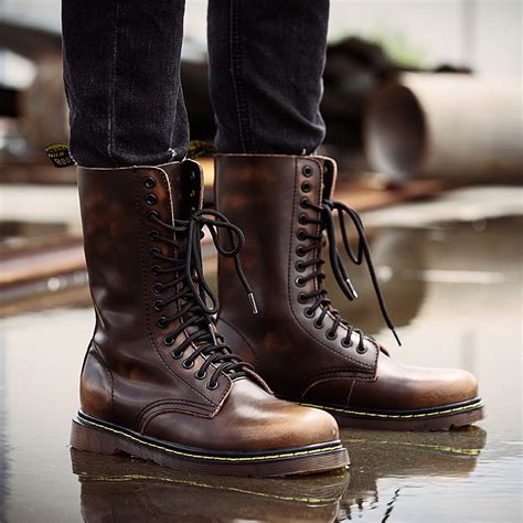 Fashion Large Size 35 47 Classics Long Boots New English 14 Holes Mens