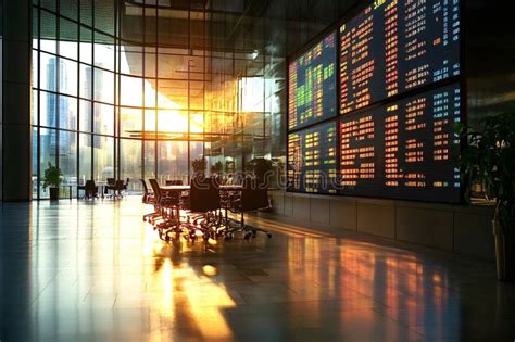 Stock Market Data Displaying Multiple Screens Modern Building Stock