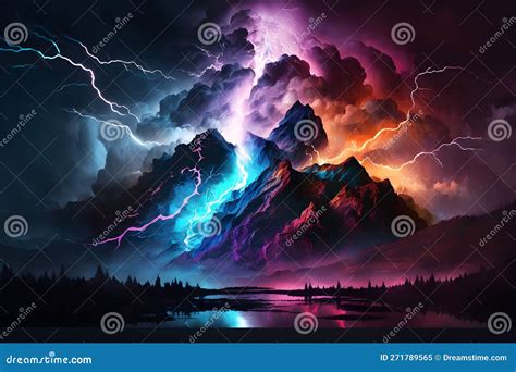 Lightning With Colorful Dramatic Clouds Neural Network Ai Generated