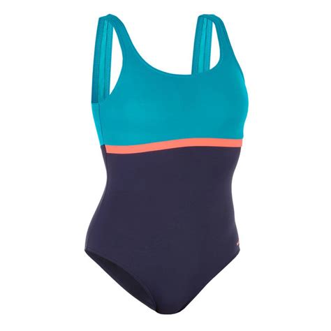 Nabaiji Maillot De Bain De Natation Une Pièce Femme Heva Li Noir Corail