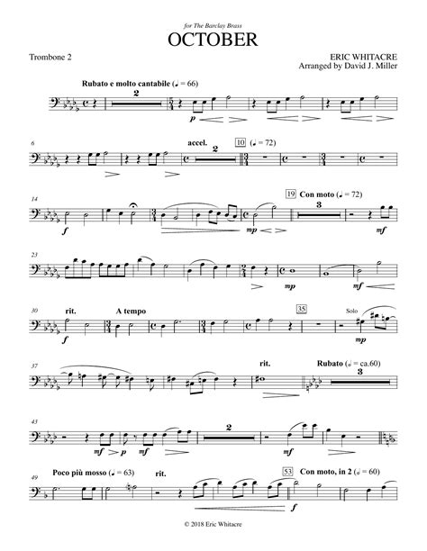 October Trombone 2 By Eric Whitacre Sheet Music For Brass Ensemble At