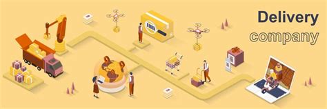 배달 회사 개념 3d 아이소메트릭 웹 배너 로드하는 사람들은 택배를 배달하고 배포합니다 프리미엄 벡터