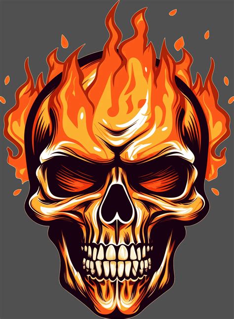 Flaming Skull Vector Art Etsy