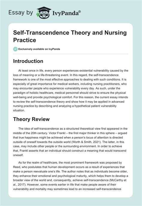Self Transcendence Theory And Nursing Practice 704 Words Essay Example