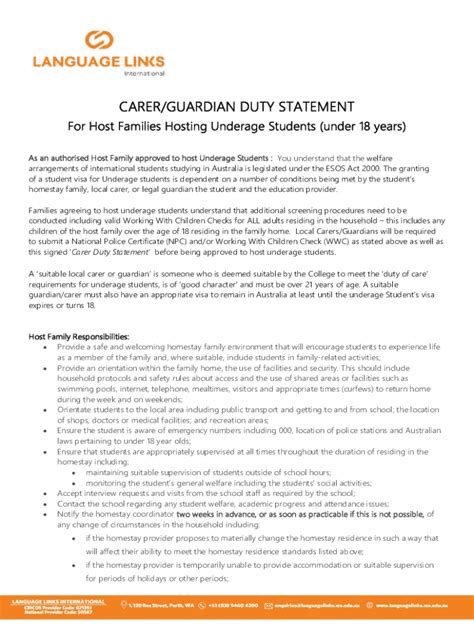 Fillable Online Carer Duty Statement Fax Email Print Pdffiller