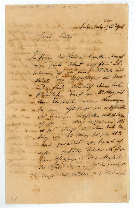 Eigenh Brief Mit U Von Meyerbeer Giacomo Komponist 1791 1864