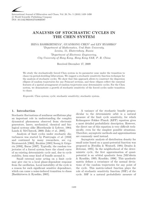 Pdf Analysis Of Stochastic Cycles In The Chen System