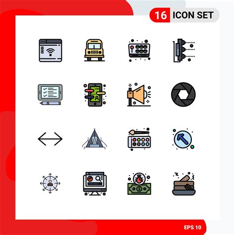 Group Of 16 Flat Color Filled Lines Signs And Symbols For Pin Phone Game Scanner Printing
