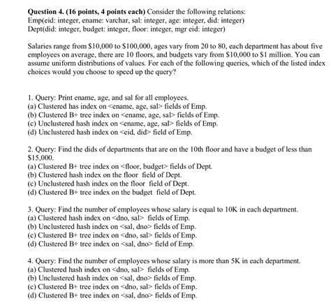 Solved Question Points Points Each Consider The Chegg Com