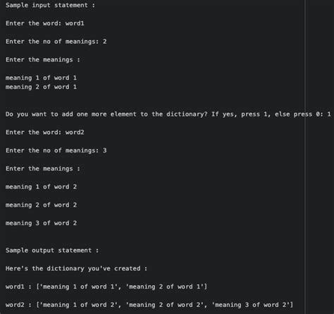 Python Create A Dictionary By Entering A Word And Its Meaning Then