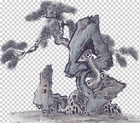 Tinta Paisaje Pintura Ilustración Antigüedad China Tinta árbol Roca