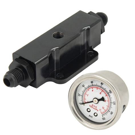 Aluminium Inline An8 Fuel Filter With 0 160psi Oil Pressure Gauge Black