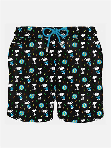 Man Light Fabric Swim Shorts With Snoopy Print Peanuts® Special Editi