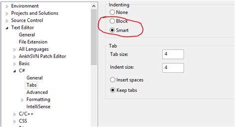 C Visual Studio Won T Auto Indent Lines Stack Overflow