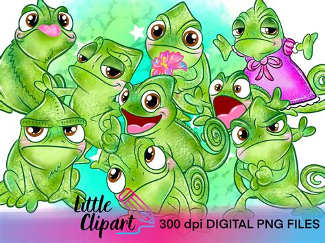 Digital Download Watercolor Tangled Lizard Pascal 300dpi Watercolor Princess Lizard Png