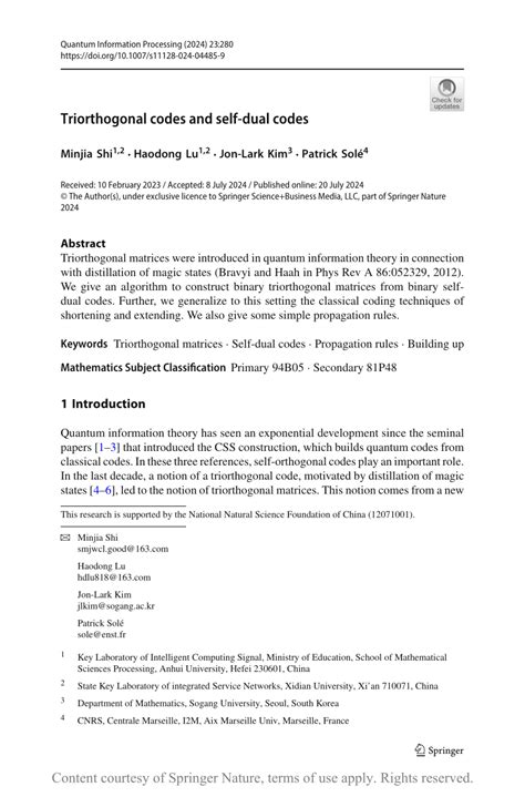 Triorthogonal Codes And Self Dual Codes Request Pdf
