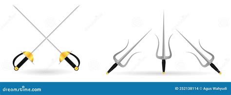 Set Of Realistic Sword Warrior And Trident Eps Vector Stock Vector