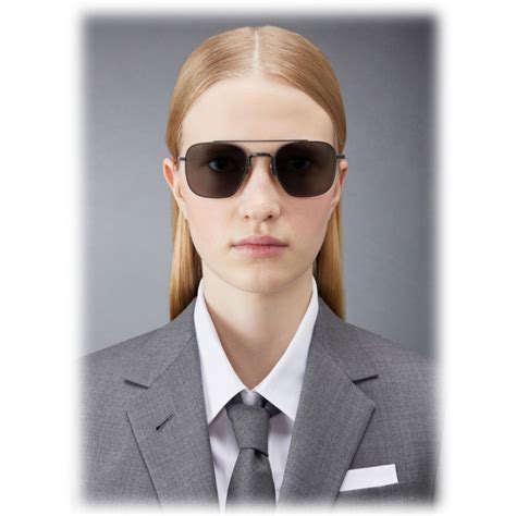 Thom Browne Titanium Square Aviator Sunglasses Black Gold Thom