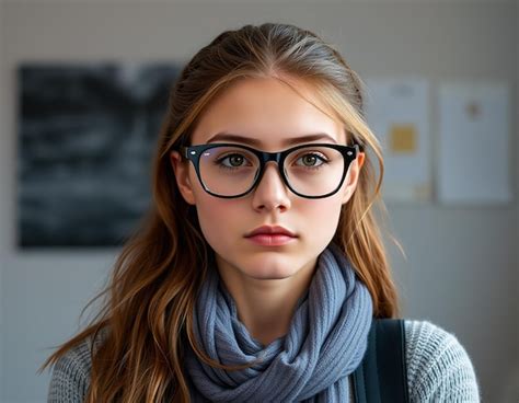 Young Female Put On Glasses Looking Determined Premium Ai Generated Image