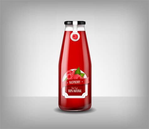 Premium Vector Realistic Glass Bottle Of Raspberry Juice Drink Isolated