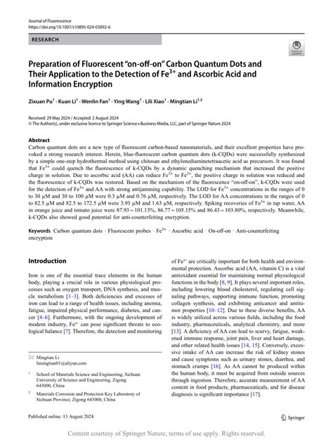 Preparation of Fluorescent “on-off-on” Carbon Quantum Dots and Their ...