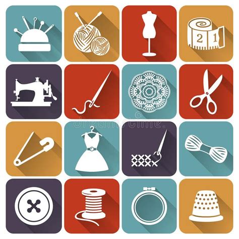 Sewing And Needlework Flat Icons Vector Set Set Of Sewing And