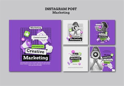 Плоский дизайн маркетинговых постов в Instagram Бесплатно Psd Файл