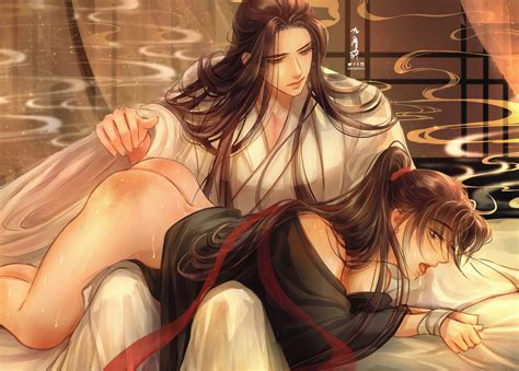 Wxym0910 Lan Wangji Wei Wuxian Modao Zushi Chinese Commentary 2boys Ahoge Artist Name