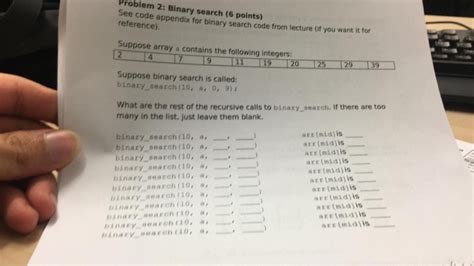 solved problem 2 binary search 6 points see code appendix