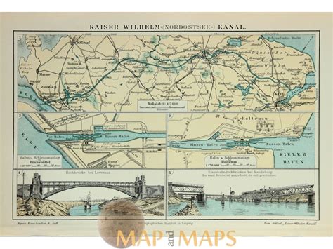Kiel Canal Kaiser Wilhelm Kanal Gemany Antique Map Meyer Mapandmaps