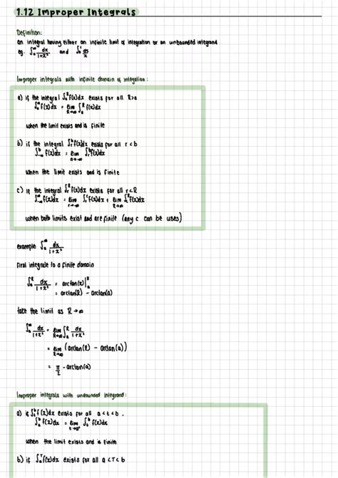 Summary Improper Integrals Calculus Ii Notes Math 112 Math112