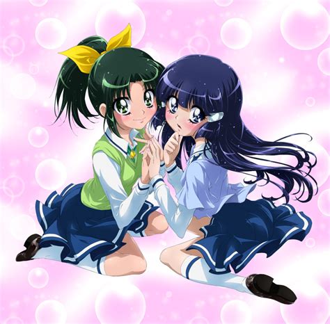 Safebooru Aoki Reika Blue Eyes Blue Hair Blush Bubble Bubble