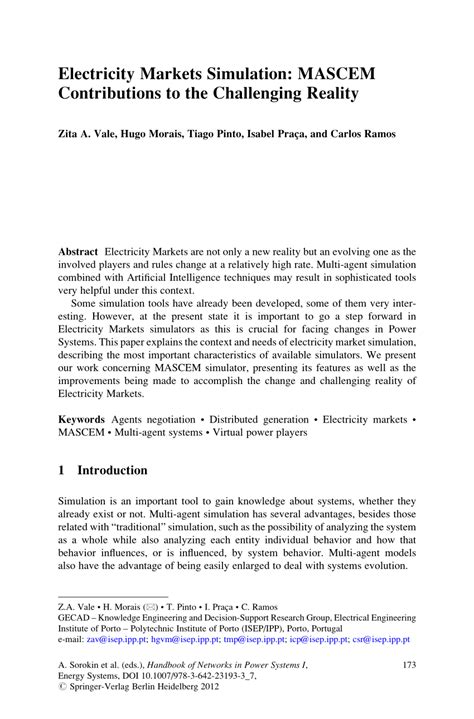 Pdf Electricity Markets Simulation Mascem Contributions To The Challenging Reality
