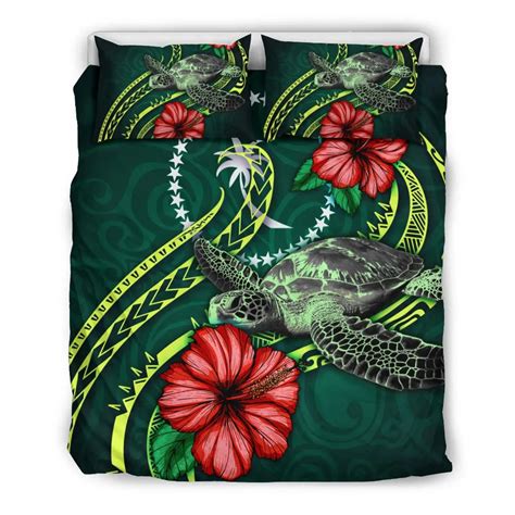 Polynesian Bedding Set Chuuk Micronesia Duvet Cover Set Green Turtle