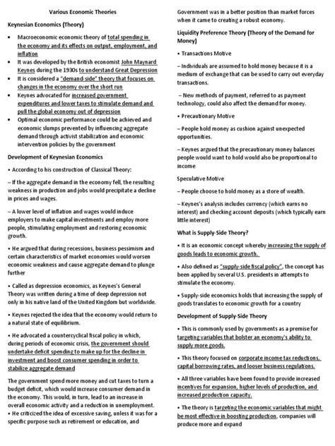 Various Economic Theories Pdf