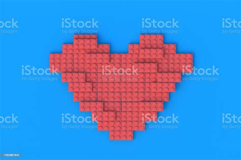 플라스틱 장난감 생성자 벽돌로 만든 붉은 마음 발렌타인 데이 축하 첫사랑 컨셉 실제 관계 감정이 아닙니다 3d 렌더링 개발에
