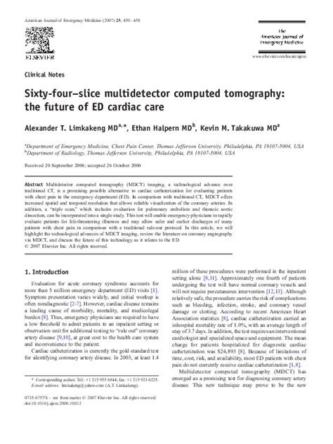 Pdf Sixty Fourslice Multidetector Computed Tomography The Future Of Ed Cardiac Care