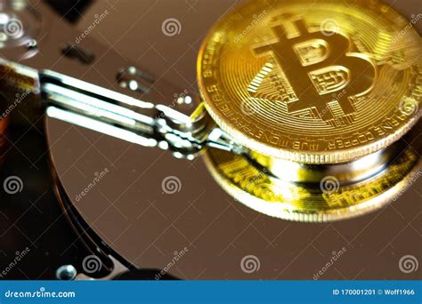 Bitcoin On Hdd Or Harddrive Macro Cyber Security Concept Data