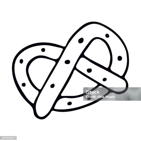 Pretzel In Doodle Style Vector Illustration Isolated On White