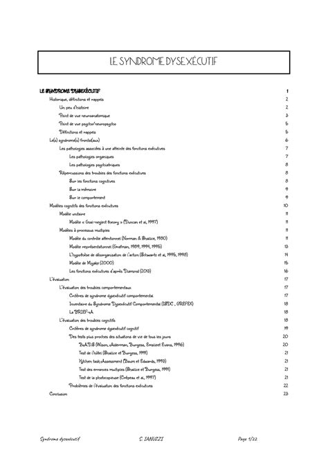 Le Syndrome Dysexécutif Modèles Et évaluation Le Syndrome