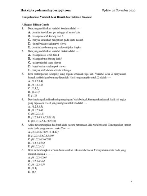 Soal Variabel Acak Dan Distribusi Binomial Pdf