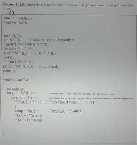 solved classwork 1 5 correct the c code that calls the