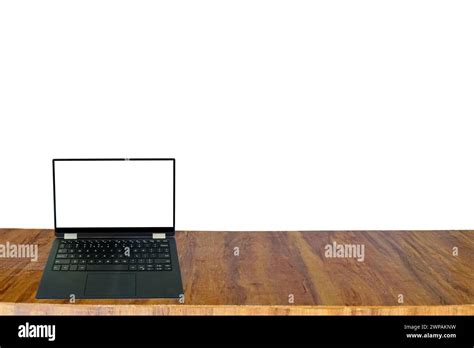 Slim Black Computer Laptop Portable Open Empty White Screen Display Put