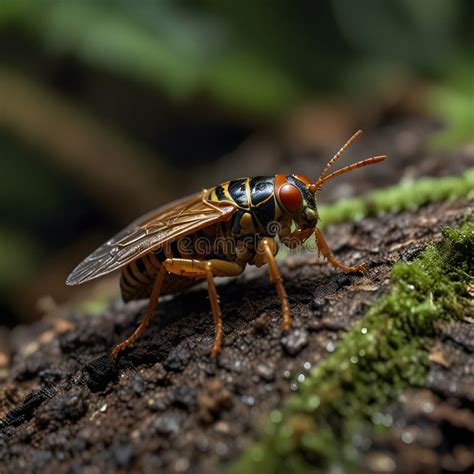 The Tiny World Of Cicada Macro And Micro Photography With Dew Stock